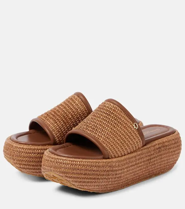 GIANVITO ROSSI Amami Leather And Raffia Platform Mules