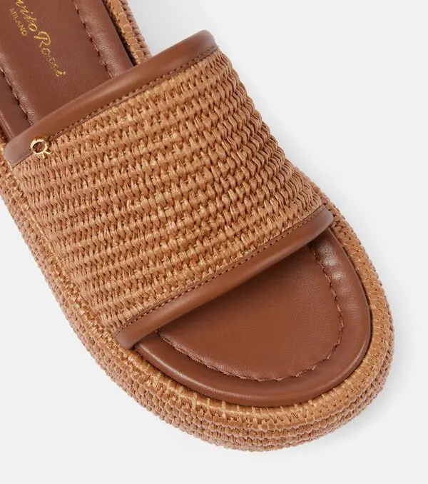 GIANVITO ROSSI Amami Leather And Raffia Platform Mules