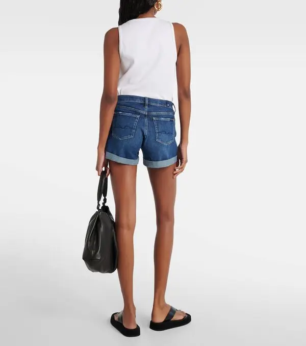 7 For All Mankind Mid-rise Denim Shorts - Blue