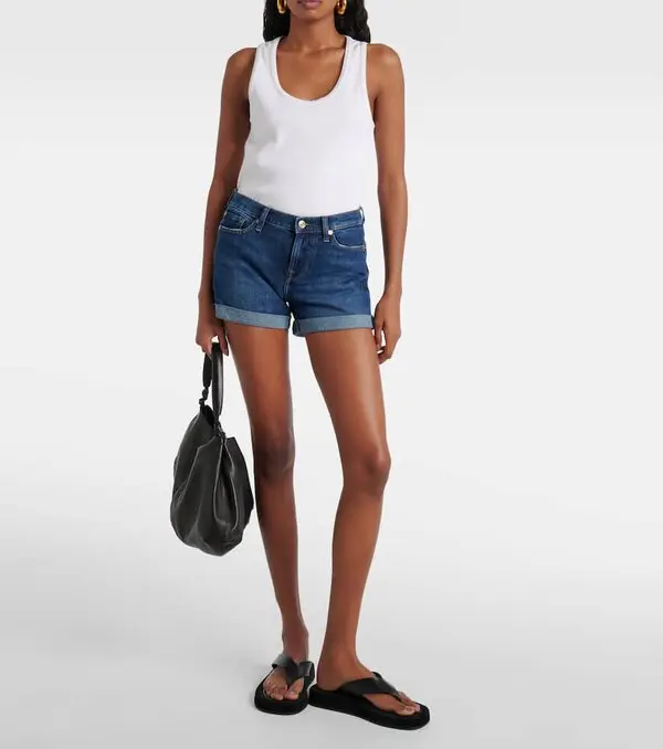 7 For All Mankind Mid-rise Denim Shorts - Blue