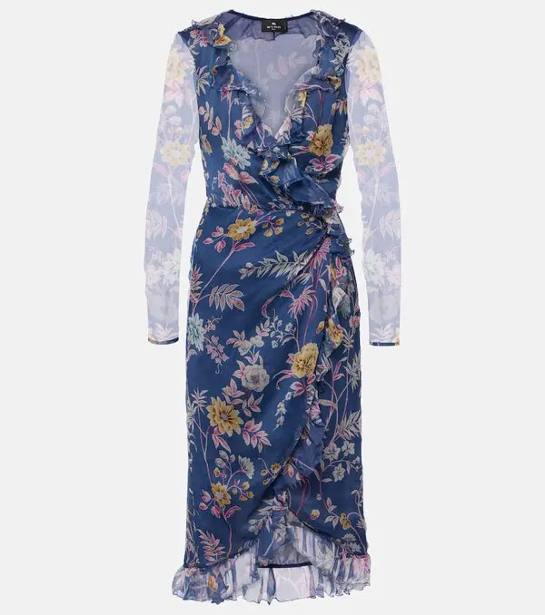 Etro Floral Print Silk Wrap Dress