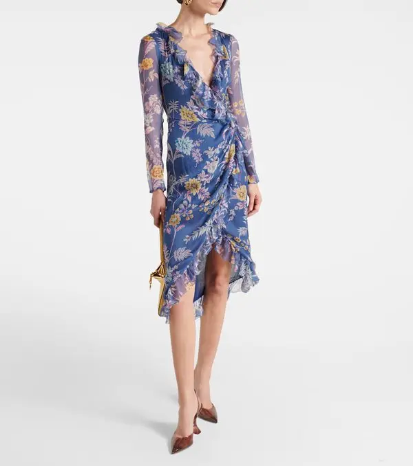 Etro Floral Print Silk Wrap Dress