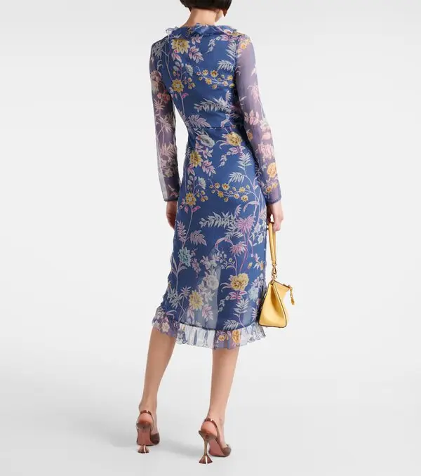 Etro Floral Print Silk Wrap Dress