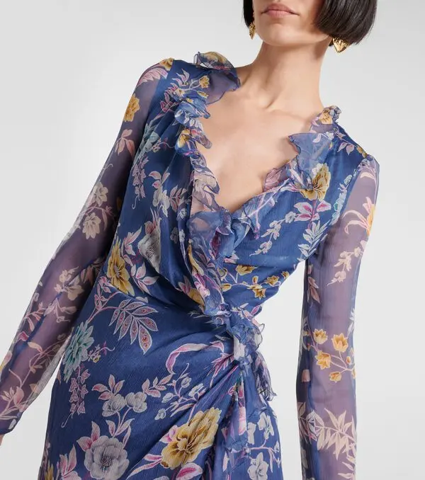 Etro Floral Print Silk Wrap Dress