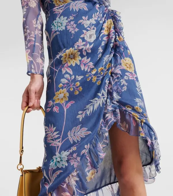 Etro Floral Print Silk Wrap Dress