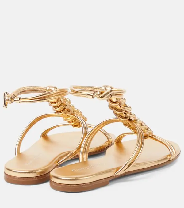 GIANVITO ROSSI Capua Metallic Leather Sandals - Gold