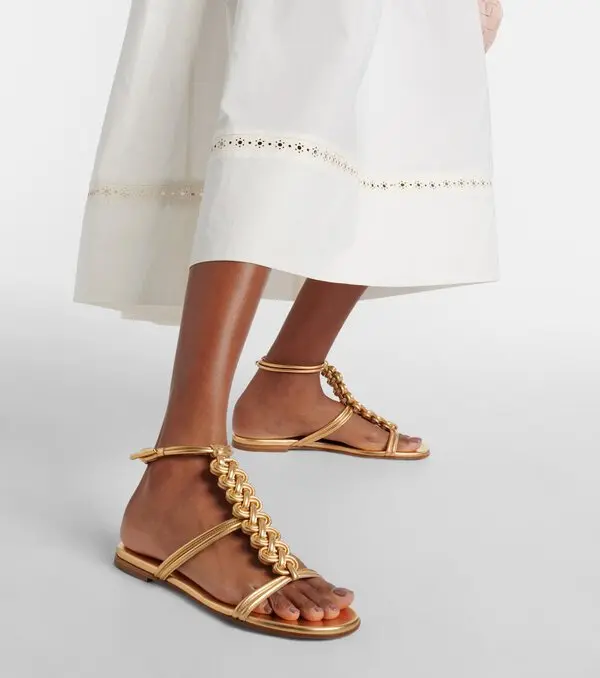 GIANVITO ROSSI Capua Metallic Leather Sandals - Gold