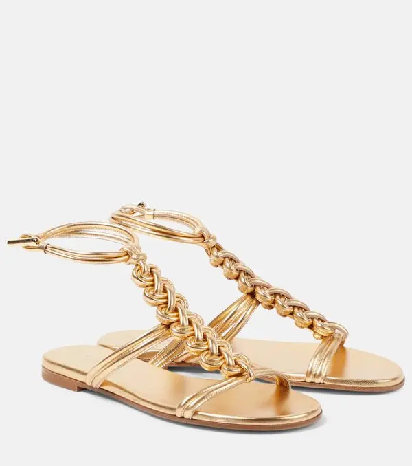 GIANVITO ROSSI Capua Metallic Leather Sandals - Gold