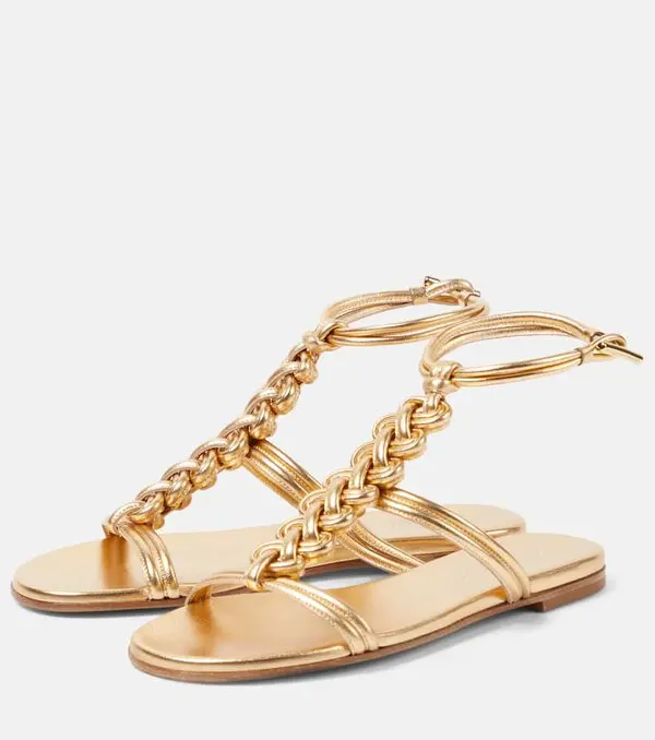 GIANVITO ROSSI Capua Metallic Leather Sandals - Gold