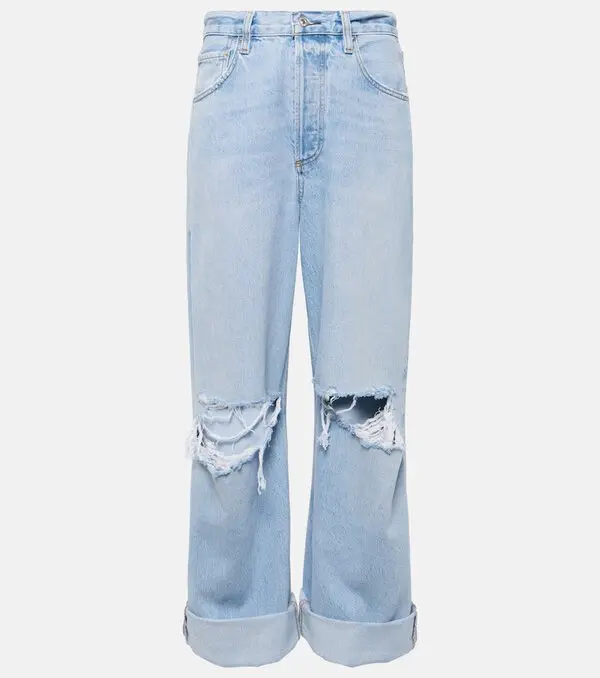 Citizens Of Humanity Ayla Distressed Mid-rise Wide-leg Jeans - Blue