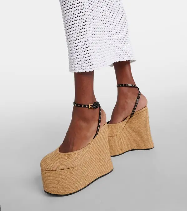 Alaïa La Leather-trimmed Paper Straw Wedges