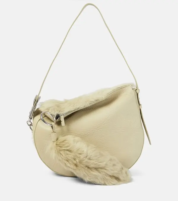 Burberry Knight Medium Shearling-trimmed Leather Shoulder Bag