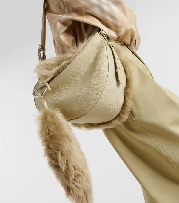 Burberry Knight Medium Shearling-trimmed Leather Shoulder Bag
