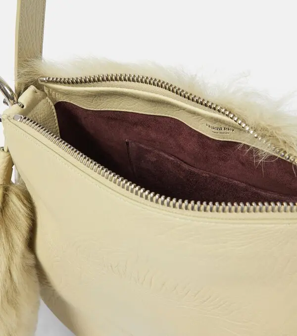 Burberry Knight Medium Shearling-trimmed Leather Shoulder Bag