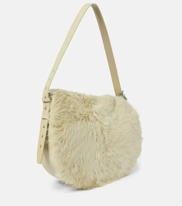 Burberry Knight Medium Shearling-trimmed Leather Shoulder Bag