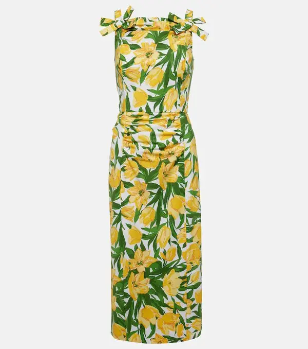 Carolina Herrera Floral Ruched Midi Dress - Multicoloured