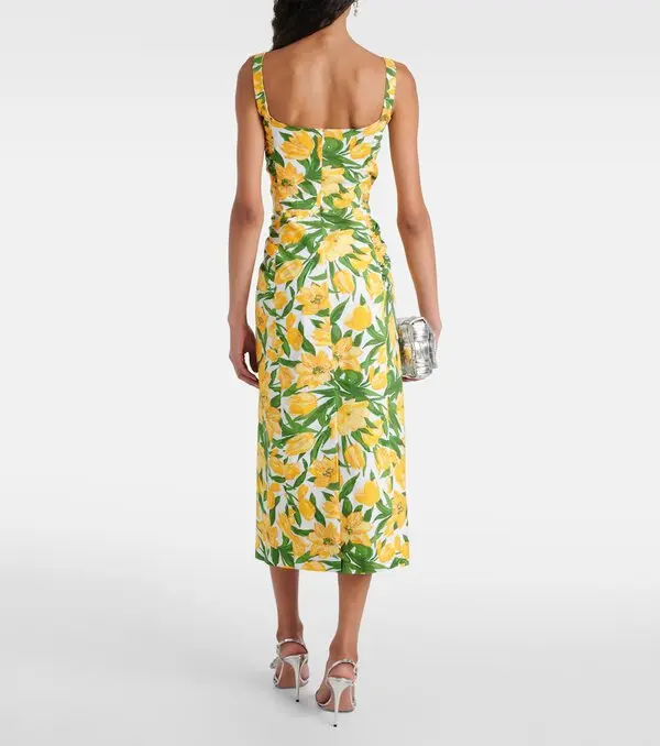 Carolina Herrera Floral Ruched Midi Dress - Multicoloured
