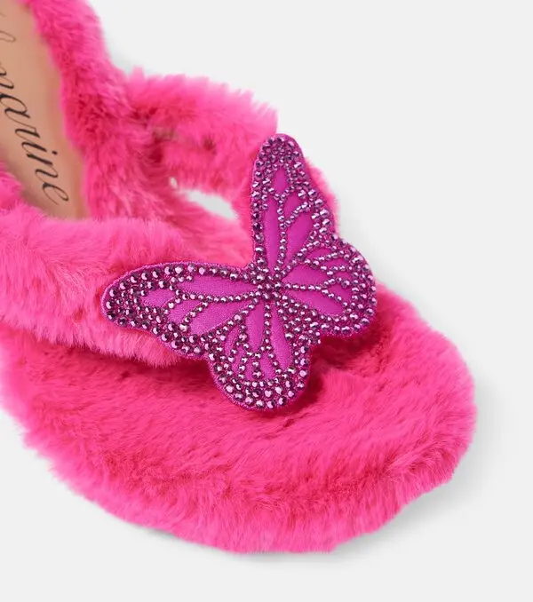 Blumarine Butterfly Faux Fur Sandals In Pink - 50% Off | Editorialist