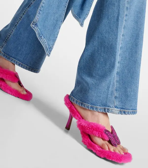Blumarine Butterfly Faux Fur Sandals In Pink - 50% Off | Editorialist