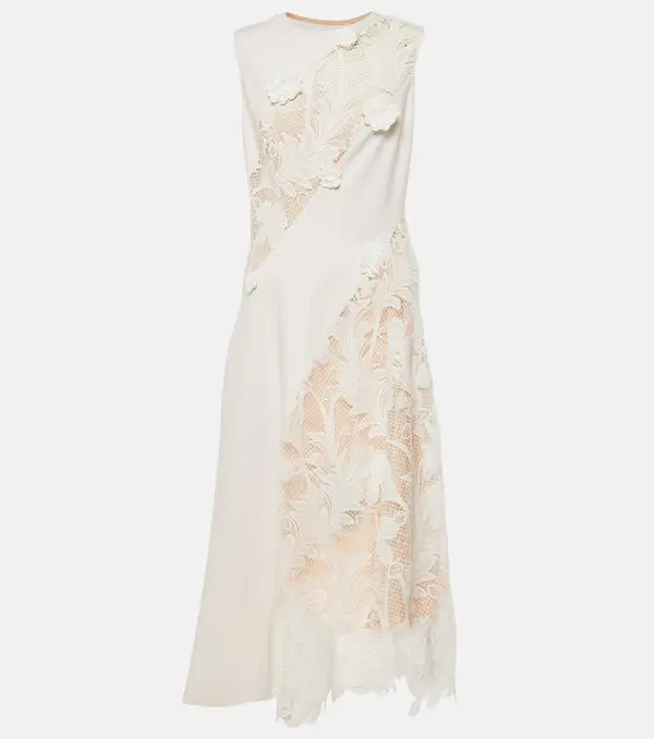 Oscar De La Renta Lace-trimmed Wool-blend Midi Dress