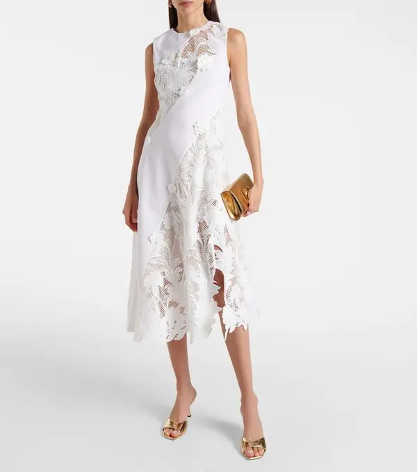 Oscar De La Renta Lace-trimmed Wool-blend Midi Dress