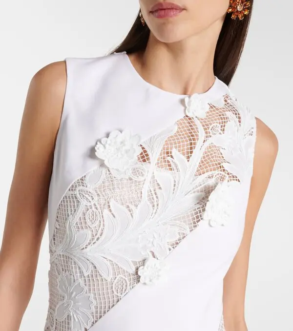Oscar De La Renta Lace-trimmed Wool-blend Midi Dress