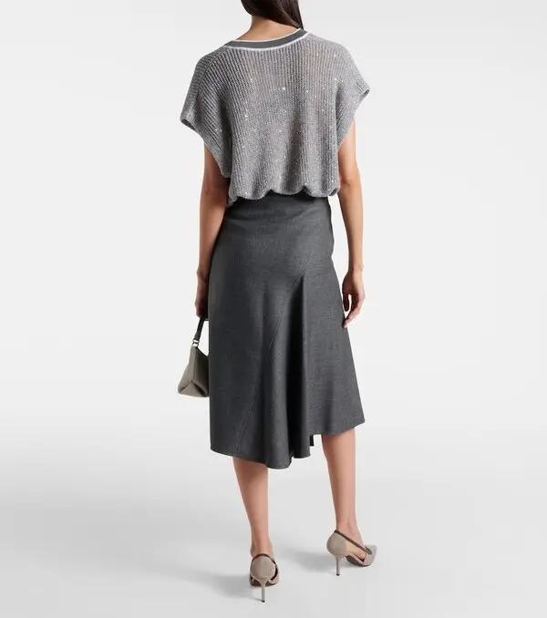 Brunello Cucinelli Asymmetric Virgin Wool Midi Skirt