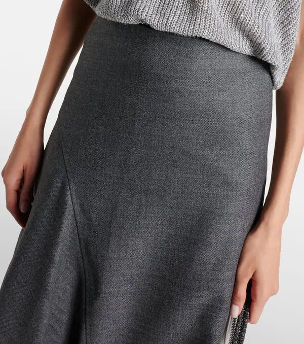Brunello Cucinelli Asymmetric Virgin Wool Midi Skirt
