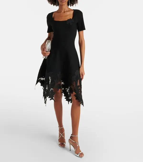Oscar De La Renta Lace-trimmed Knitted Minidress