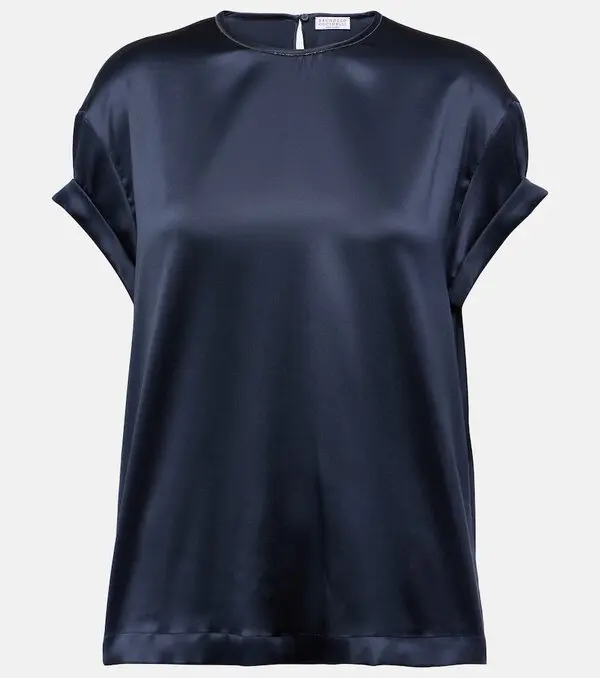 Brunello Cucinelli Silk-blend T-shirt - Blue