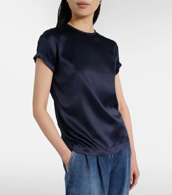 Brunello Cucinelli Silk-blend T-shirt - Blue