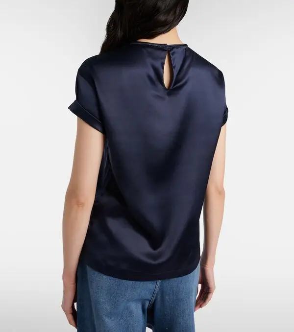 Brunello Cucinelli Silk-blend T-shirt - Blue