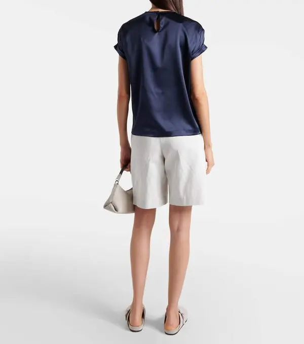 Brunello Cucinelli Silk-blend T-shirt - Blue