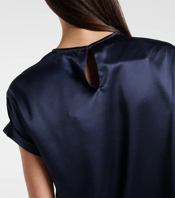Brunello Cucinelli Silk-blend T-shirt - Blue