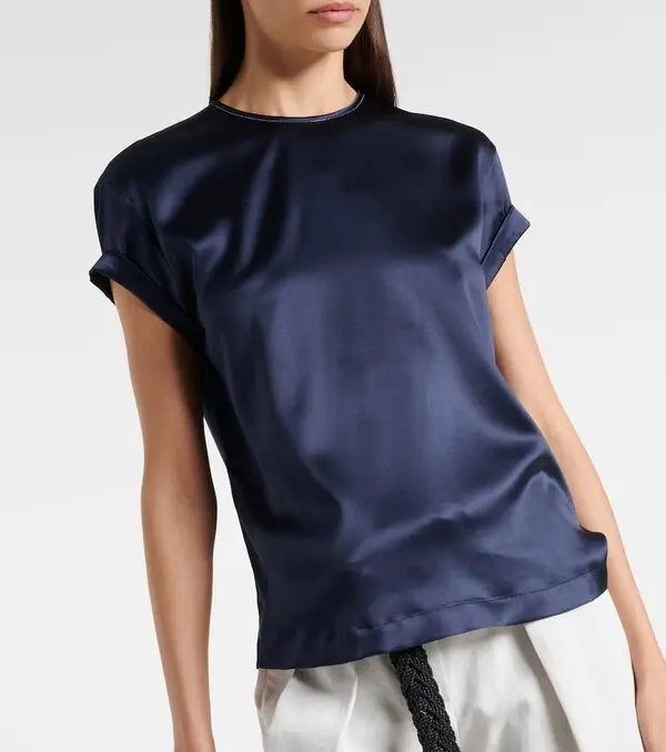 Brunello Cucinelli Silk-blend T-shirt - Blue