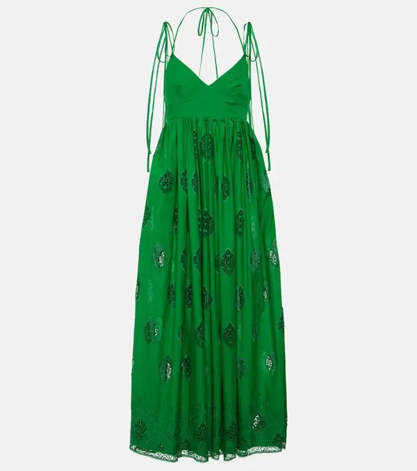 Erdem Embroidered Cotton-blend Midi Dress - Green