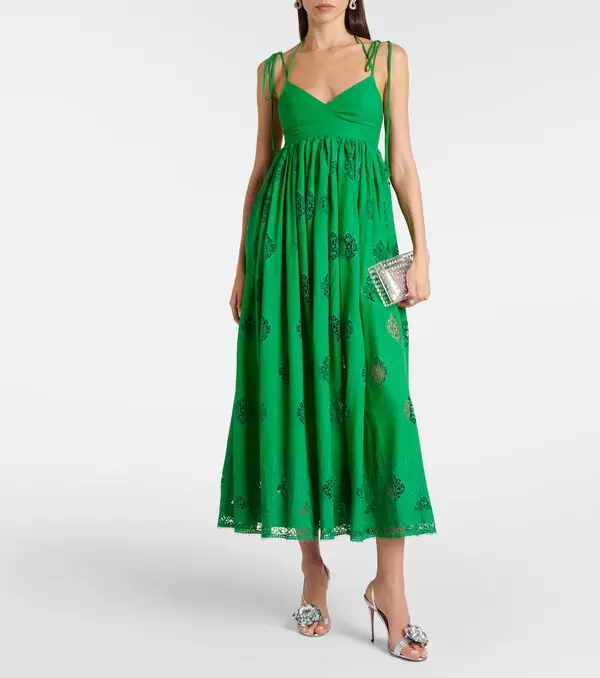 Erdem Embroidered Cotton-blend Midi Dress