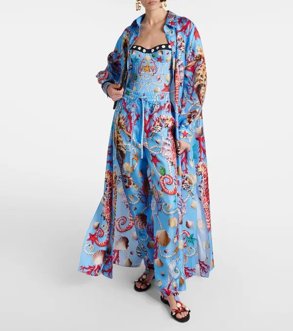 Dolce & Gabbana Capri Printed Silk Straight Pants