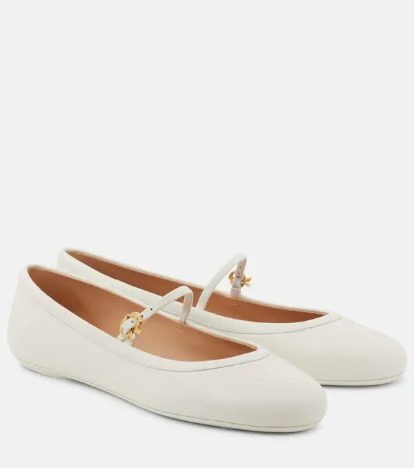 GIANVITO ROSSI Carla Leather Mary Jane Flats - White