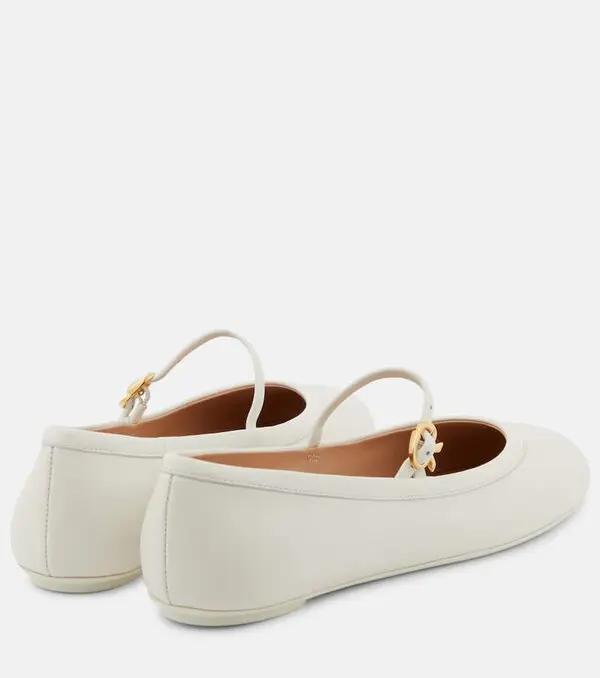 GIANVITO ROSSI Carla Leather Mary Jane Flats - White