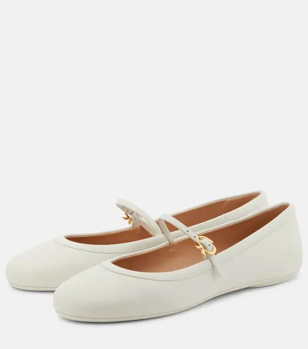 GIANVITO ROSSI Carla Leather Mary Jane Flats - White