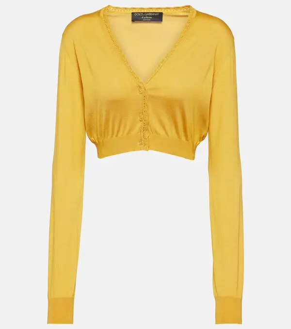 Dolce & Gabbana Cropped Silk Cardigan - Yellow