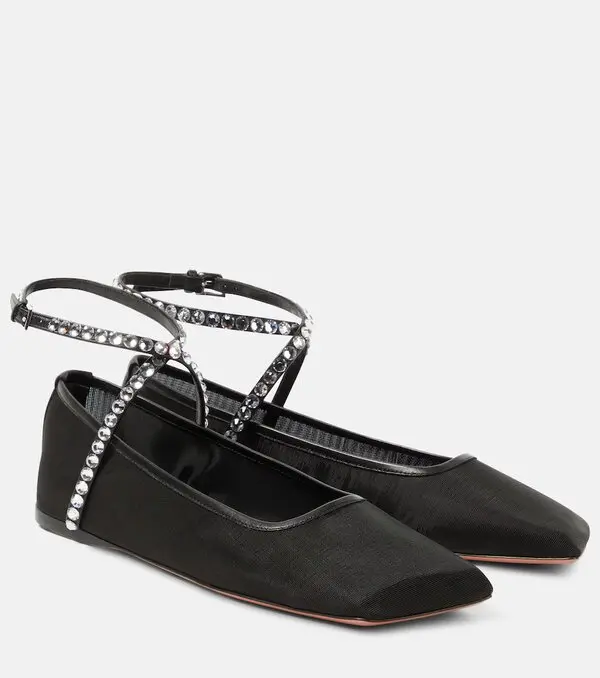 Amina Muaddi Ane Crystal-embellished Flats - Black