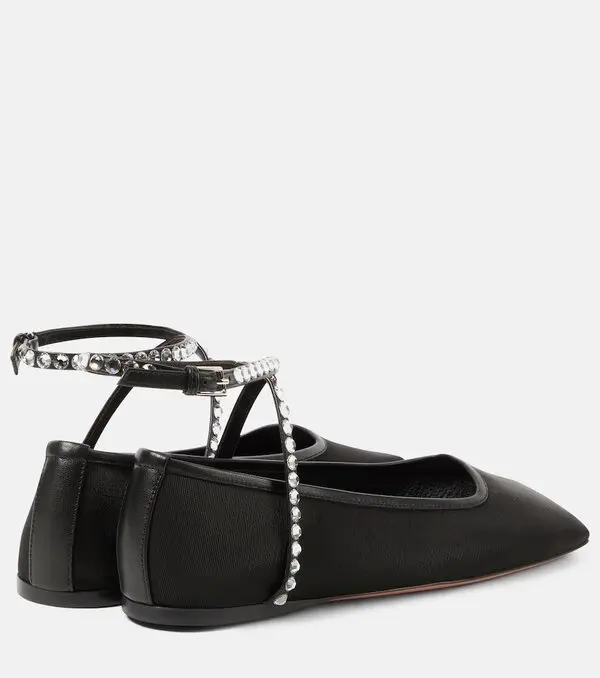 Amina Muaddi Crystal-embellished Mesh Flats - Black