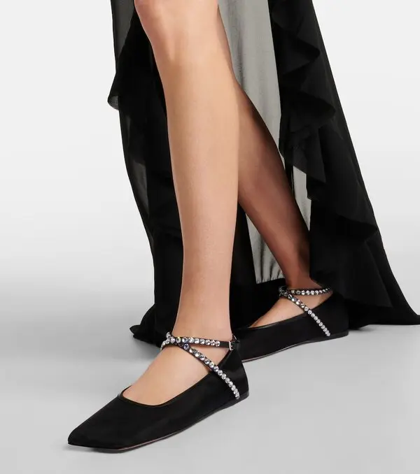 Amina Muaddi Crystal-embellished Mesh Flats - Black