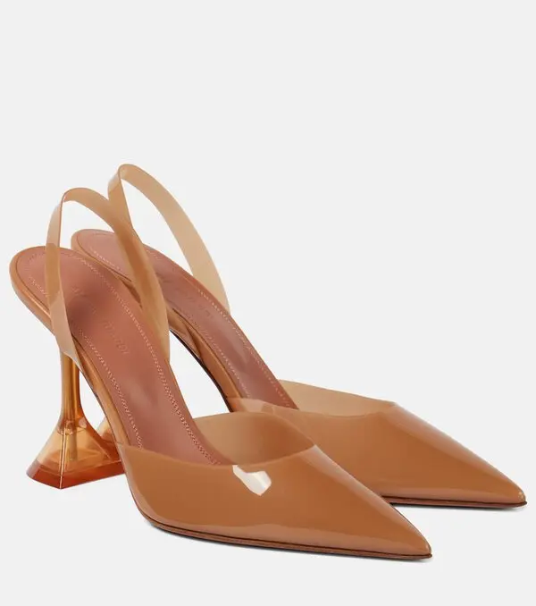 Amina Muaddi Holli Glass 95 Slingback Pumps - Beige