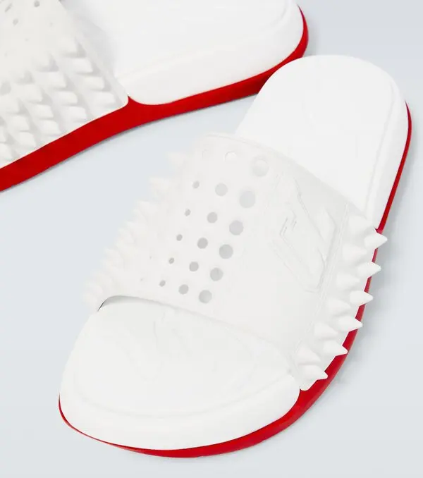 CHRISTIAN LOUBOUTIN Take It Easy Embellished Rubber Slides - White