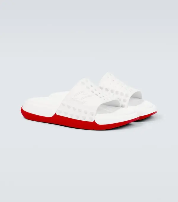 CHRISTIAN LOUBOUTIN Take It Easy Embellished Rubber Slides - White