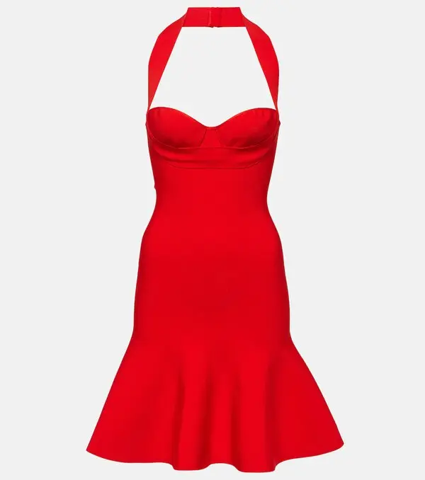 Alaïa Ribbed-knit Halterneck Minidress - Red