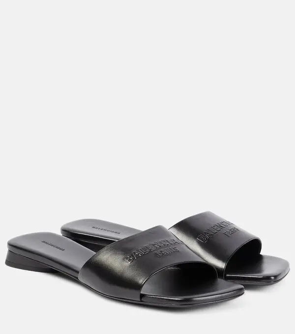Balenciaga Duty Free Leather Slides - Black